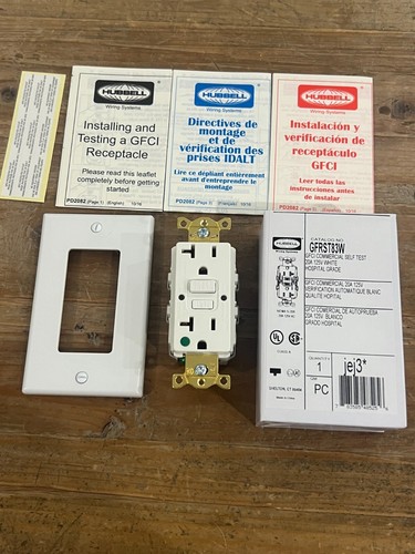 Hubbell GFRST83W GFCI Receptacle,20A,125Vac,5-20R,White, BRAND NEW | eBay