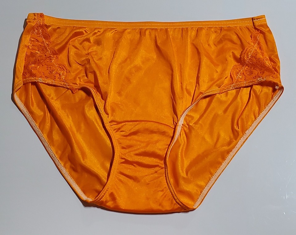 Shadowline LACE Bikini Panty Shiny Nylon Wide Gusset 8/XL ORANGE Neon ...