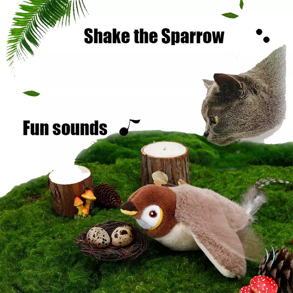 Electronic Interactive Flying Bird Cat Toy Flapping Wings, Sparrow ...