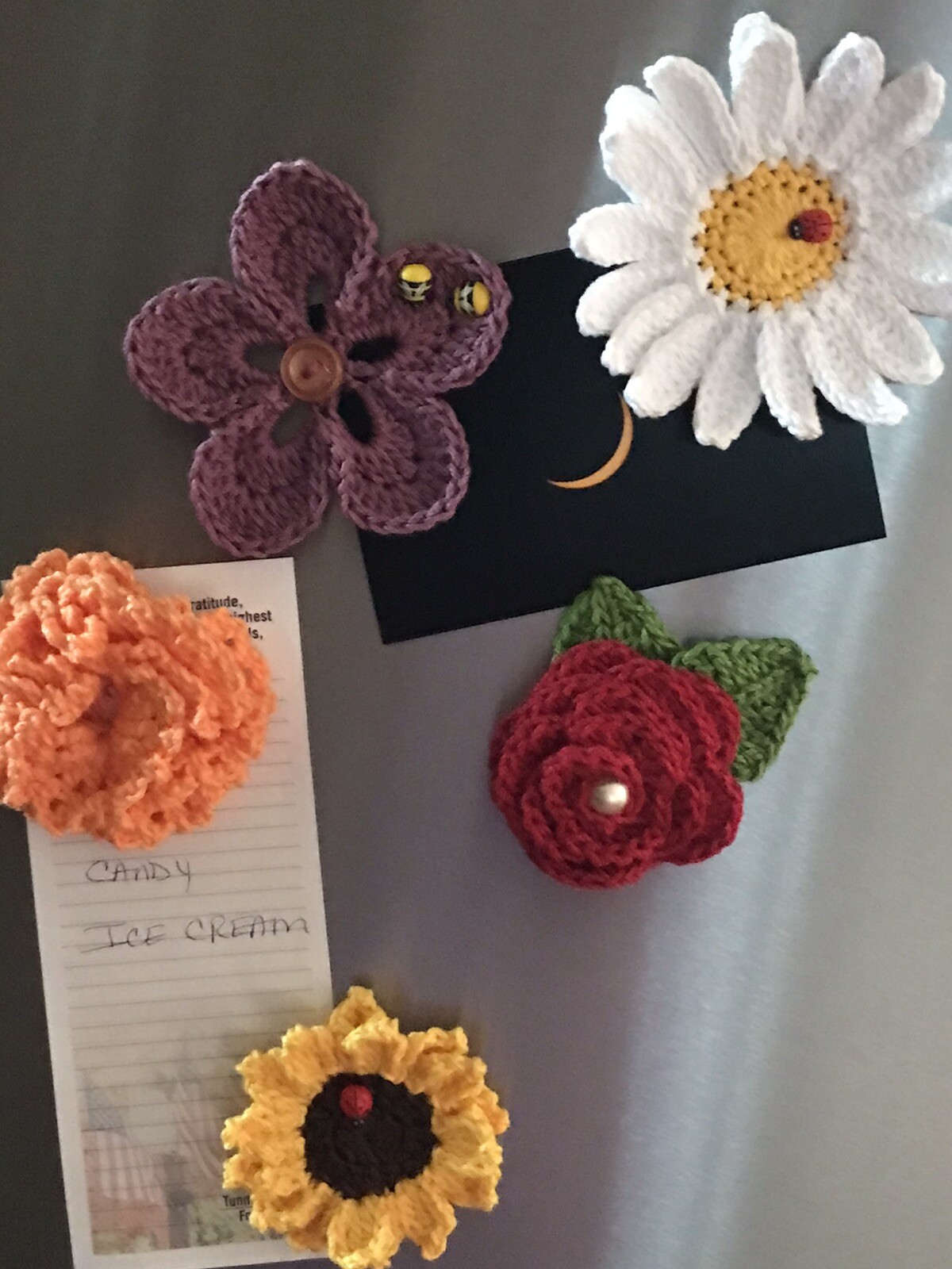 Hand Crocheted Flower Refrigerator Magnets Set w/Crochet Gift Bag🌺USA ...
