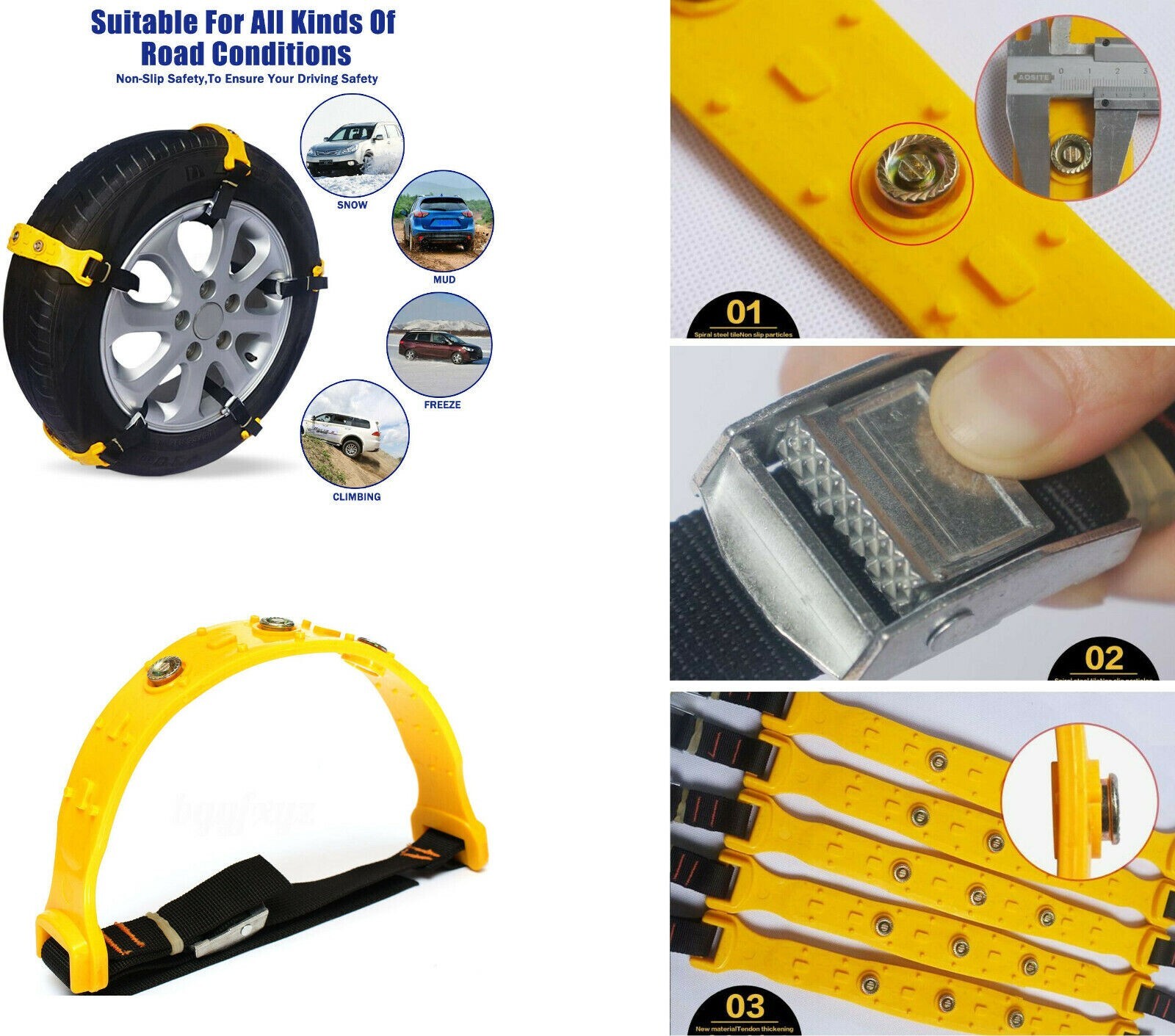 Catene neve per pneumatici auto camion Fasce universali 165 185 195 205 ...