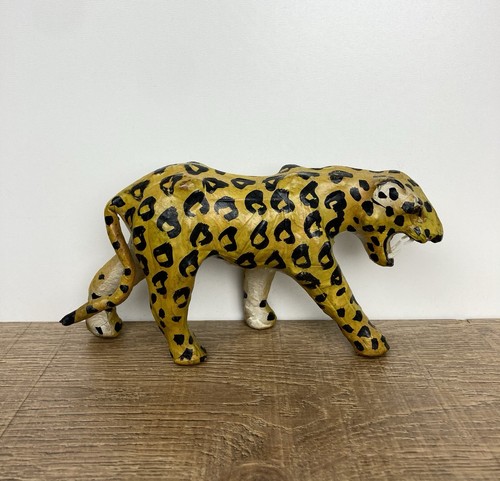 Vintage Leather Wrapped Paper Mache Cheetah Leopard Figurine Statue ...