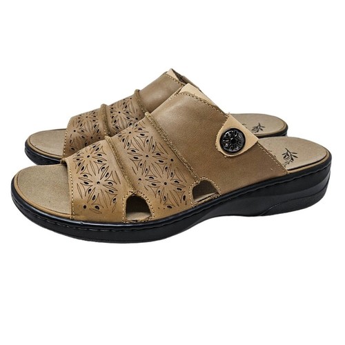 NEW Propet 11 Gertie Brown Tan Slide Sandal Comfort Cut Out Leather ...