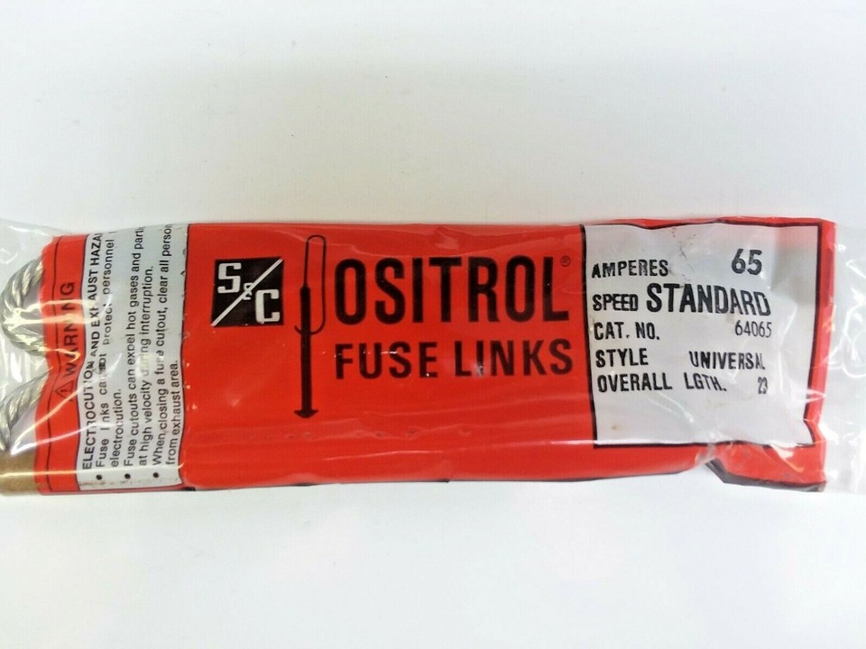 S&C POSITROL FUSE LINKS CAT #64065 65 AMP STD SPEED LOT OF 5 EA (#218 ...