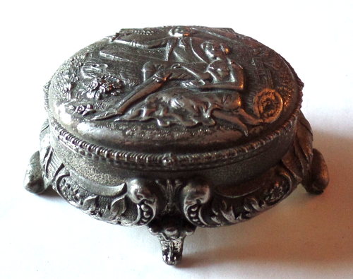 Vintage Silver Metal Jewelry Box with Red Velvet Inside Made in JAPAN ...
