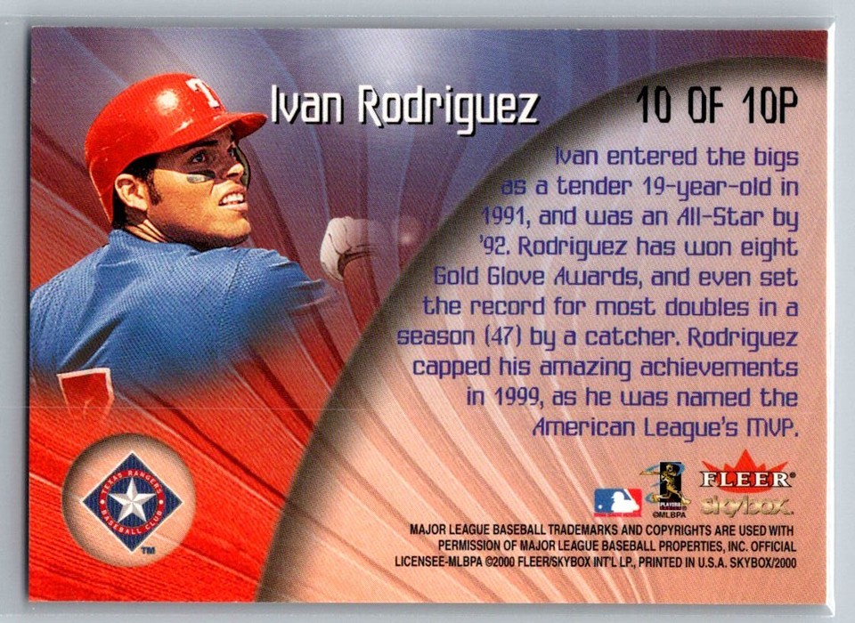 2000 SkyBox Preeminence #10P Ivan Rodriguez Texas Rangers Baseball Card ...