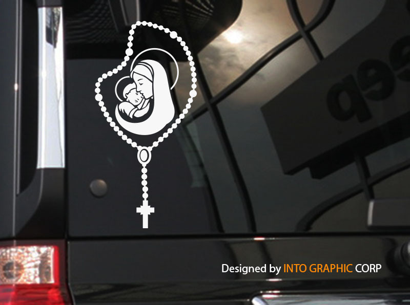 Catholic Rosary Beads Mother Mary & Baby Jesus Vinyl Car Decal Sticker ...