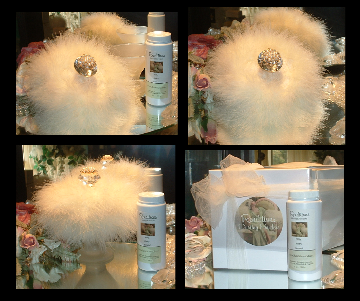 White Ruffles ~ 6 oz Perfumed Dusting Powder w/ Puff & Glass Stand by ...