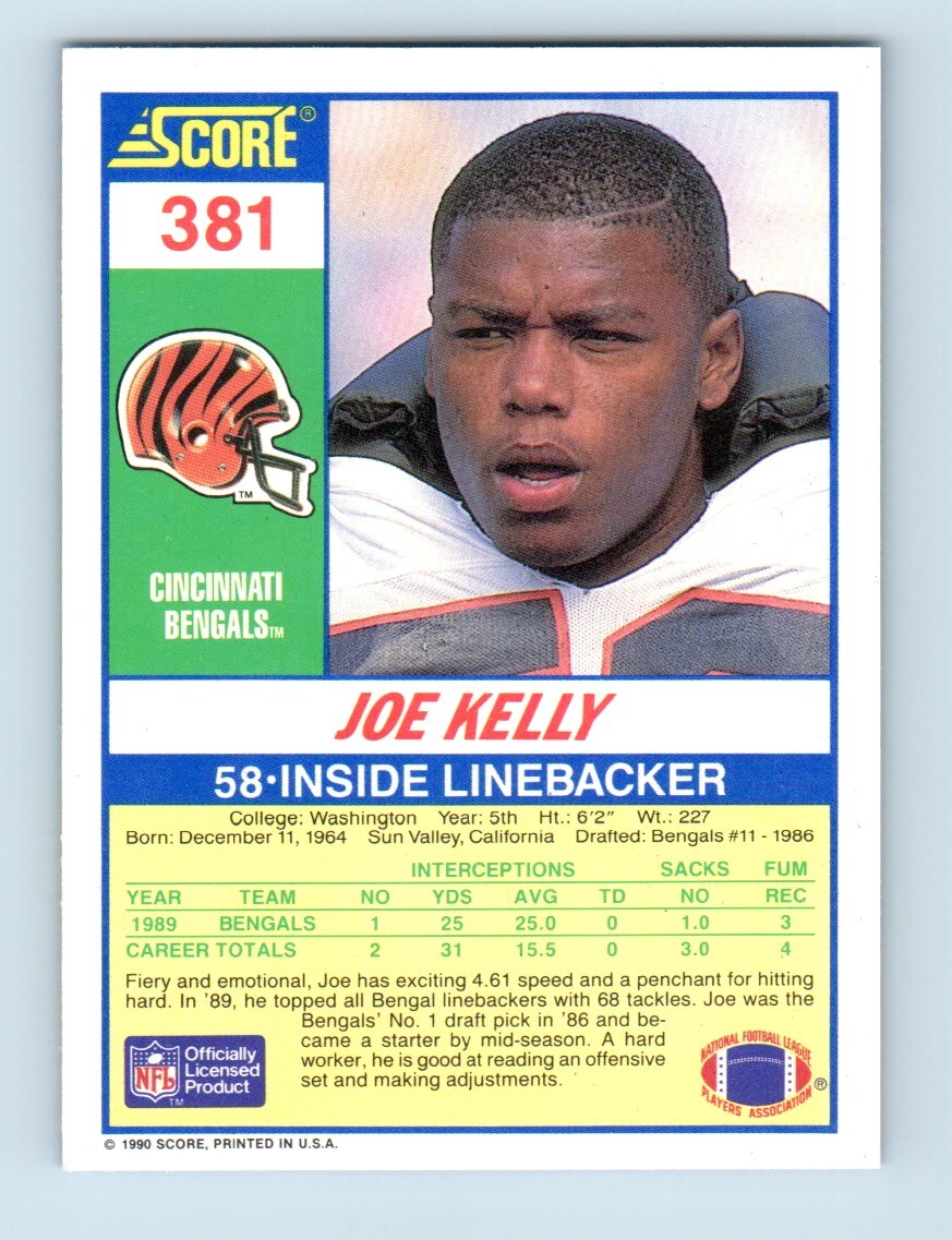 1990 Score Joe Kelly Cincinnati Bengals #381 | eBay