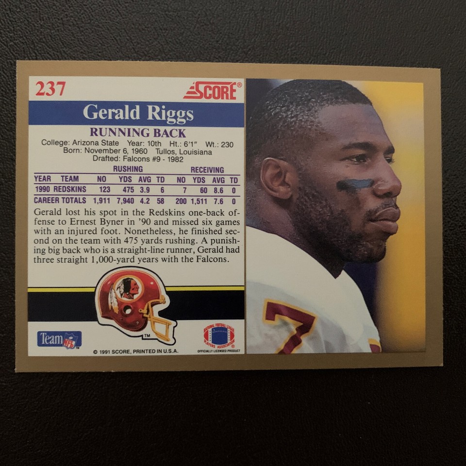 Gerald Riggs - 1991 Score #237 - Washington Redskins Football Card | eBay