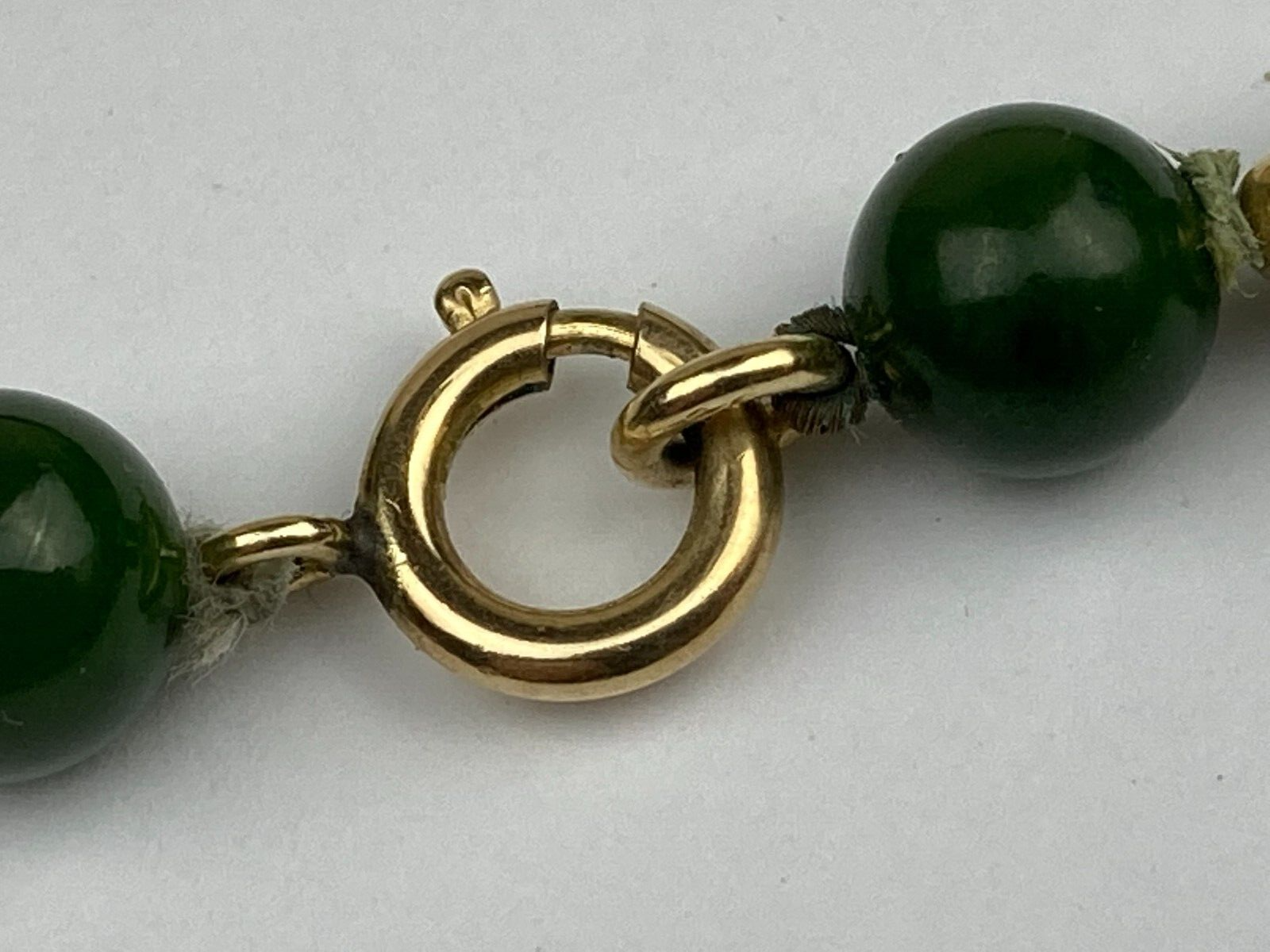 Jade Nephrite Bead Necklace 14" 1/20 12ct Gold Clasp & Gold ...