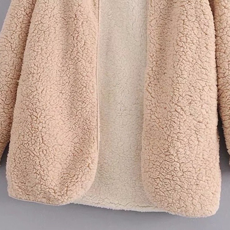 Women Faux Lamb Wool Coat Woollen Jacket Hooded Fleece Lining Loose ...
