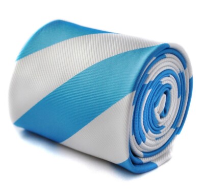 medium blue tie azure cornflower with white barber stripe by Frederick ...