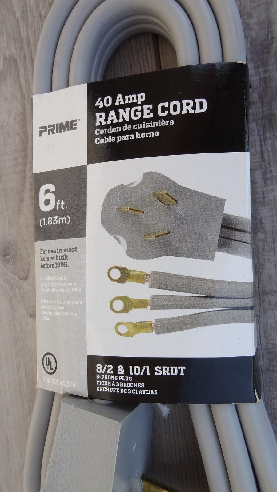 6 ft. PRIME 40 Amp Range Cord 8/2 and 10/1 SRDT 3 - Prong Plug ...