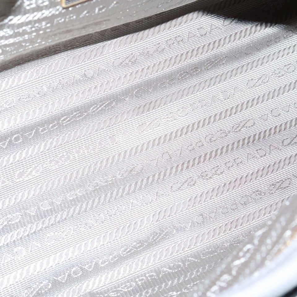 PRADA Bonnie Triangle Logo Plate Handbag Greige Gold Hardware Leather ...