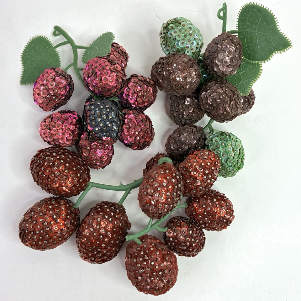 Vintage Push Pin Sequined Beaded Faux Fruit Decor Set of 14 Pieces READ ...