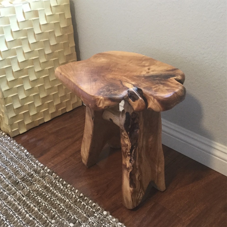Rustic Natural Edge Cedar Wood Bench Stool End Side Table Unique Accent ...