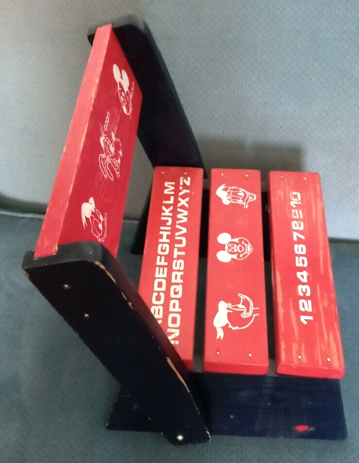 Walt Disney Childs Doll Wood Folding Stool Chair Mickey Mouse Donald ...