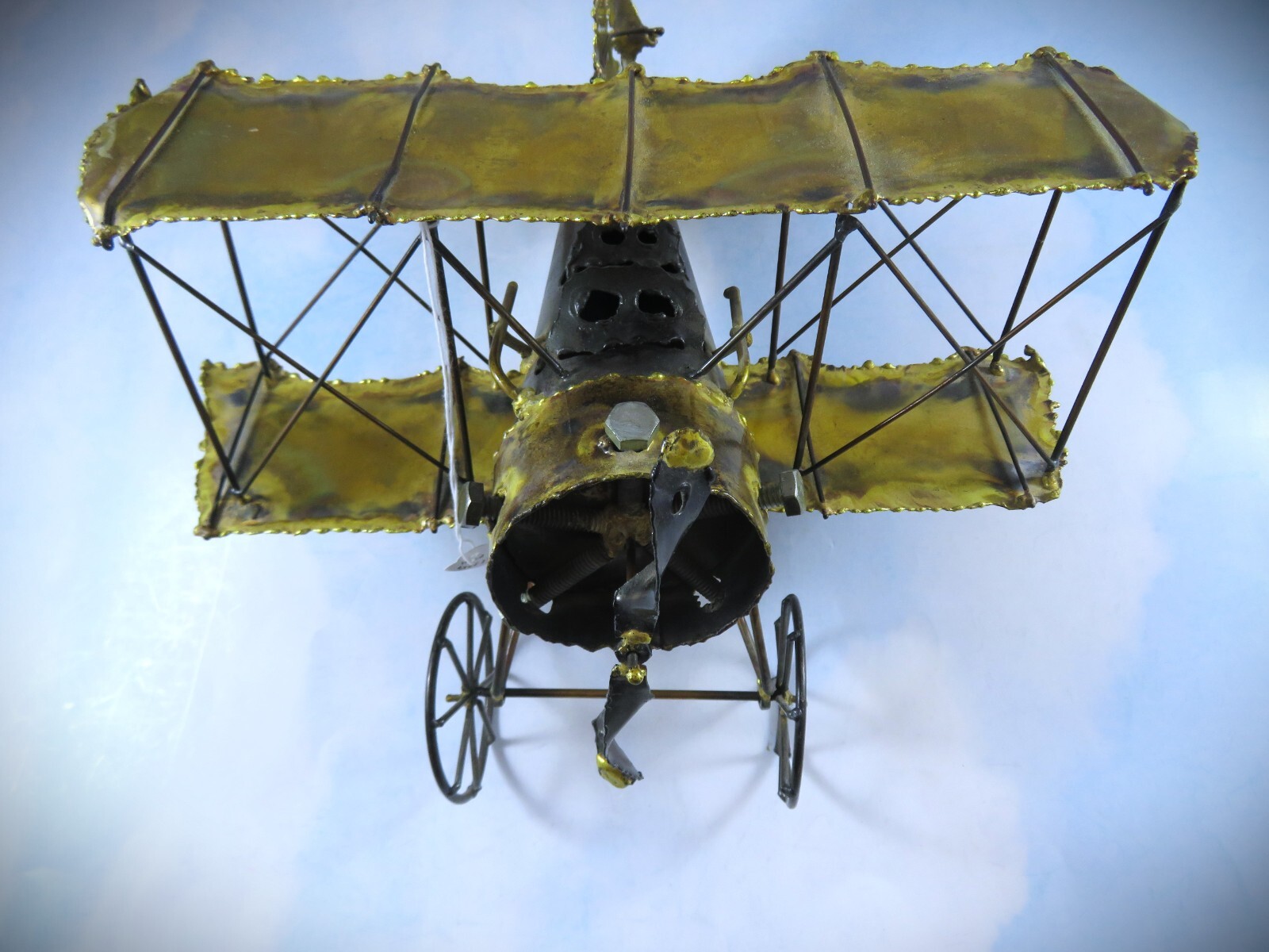 Handcrafted Brass Metal Biplane Sculpture Brutalist Art Soldered Burnt ...