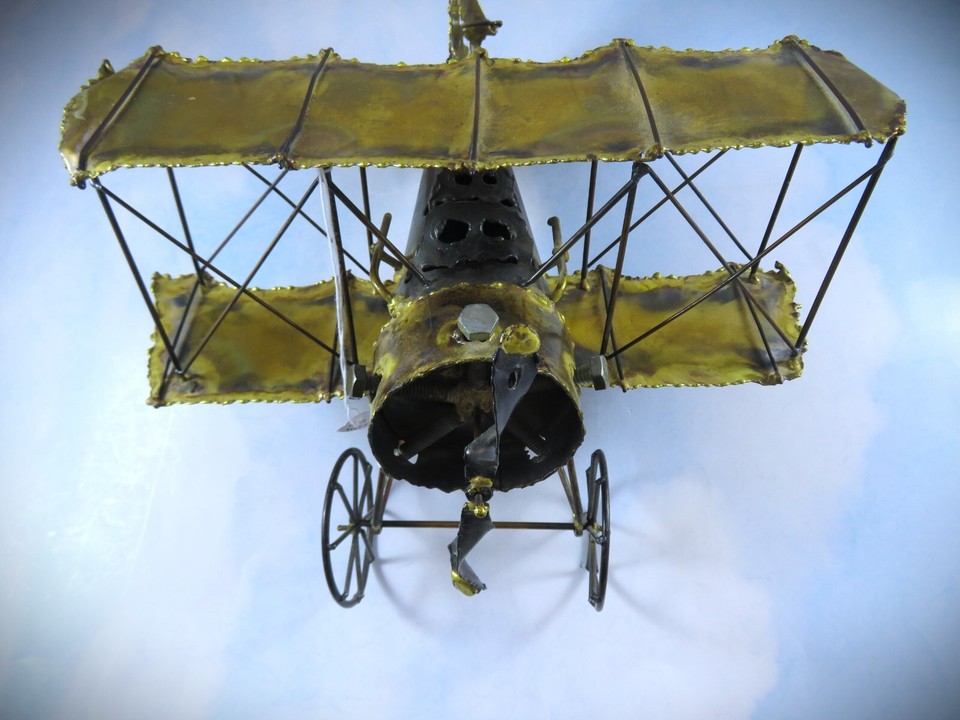 Handcrafted Brass Metal Biplane Sculpture Brutalist Art Soldered Burnt ...