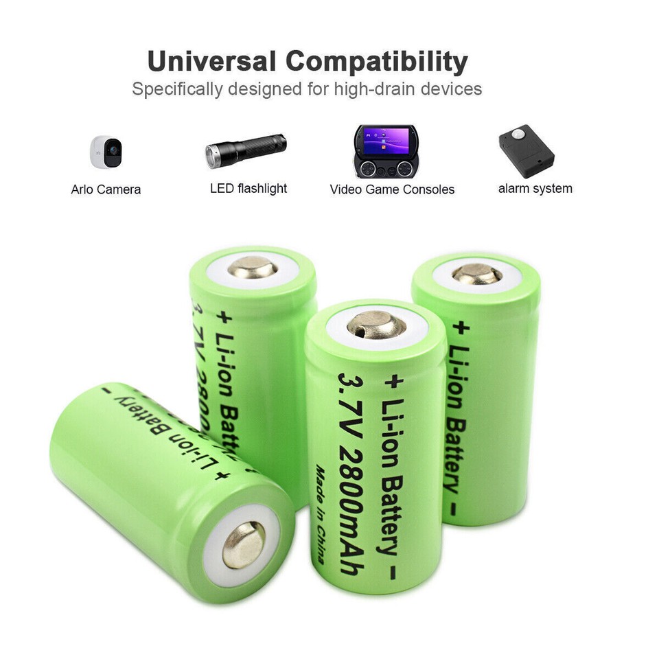 2800mAh Lithium Batteries CR123A CR123 Rechargeable Li-ion Battery ...