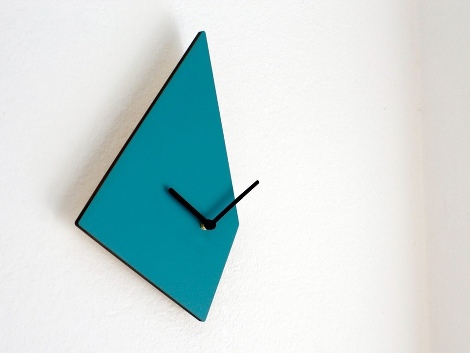 Irregular Contemporary Turquoise Rhombus Wooden Wall Clock Small Quiet ...