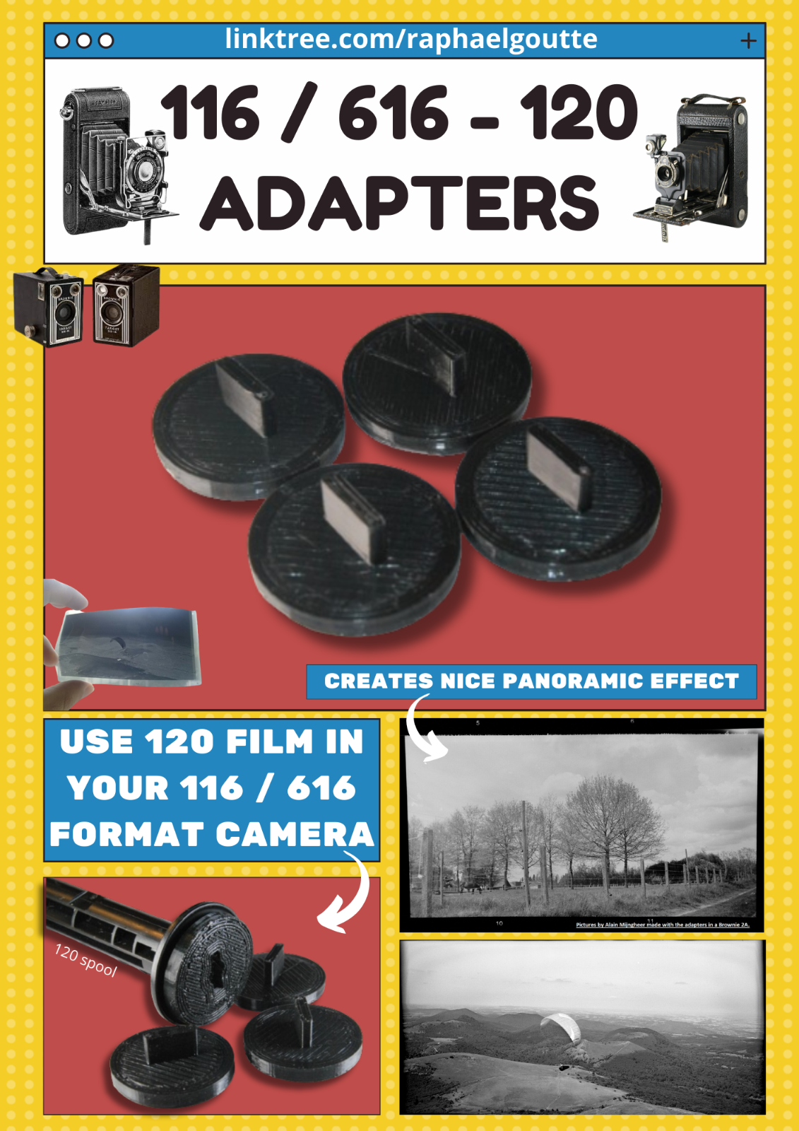 616 or 116 to 120 spool adapters for Vintage Cameras (set of 4) SAMPLE ...
