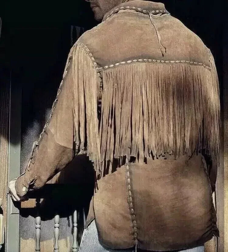 Men's Western Cowboy Suede Fringe Shirt Native American Fringe Leather ...