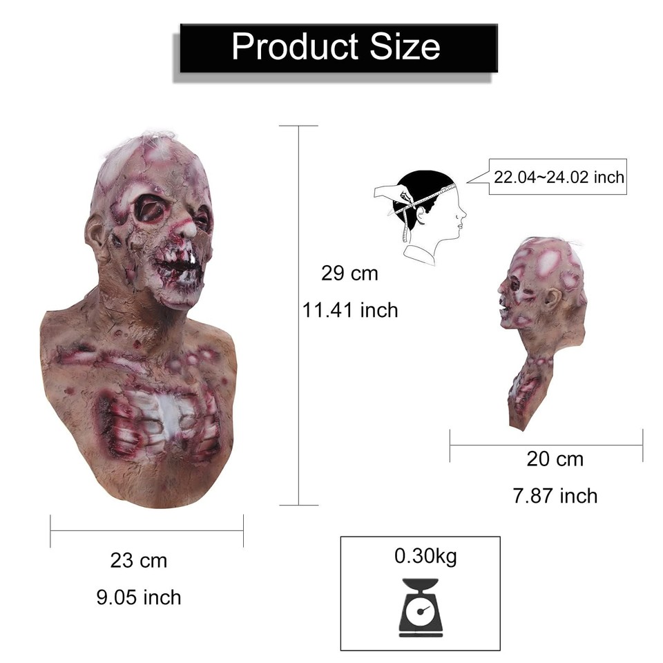 Scary Zombie Head Mask Vampire Mask for Adult Creepy Costume Horror ...