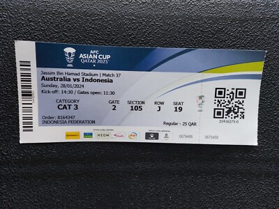 Used Ticket AFC Asian Cup 2023/24 #37 Australia Australien Indonesien Indonesia | eBay