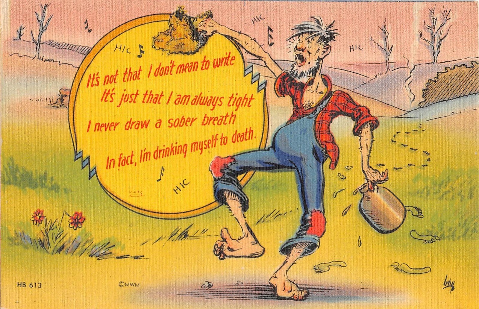 Singing, Dancing, Drunken Hillbilly With Jug of Booze on Old Linen ...