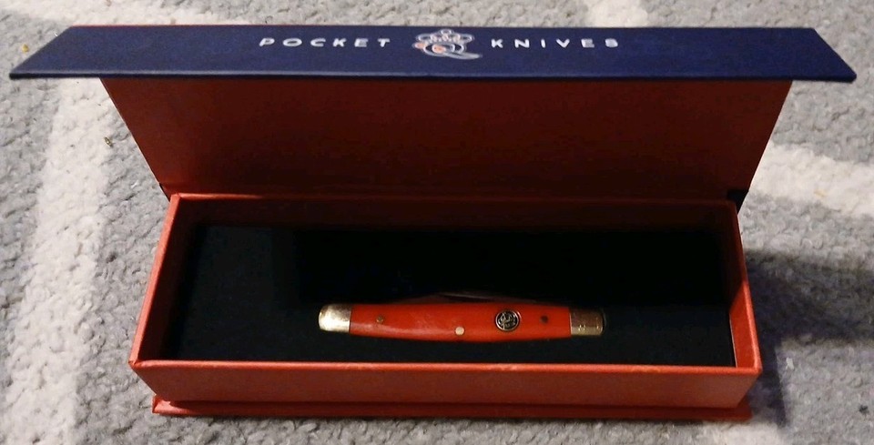 Queen Stockman Slip Joint Pocket Knife 440C Steel Blades Red Delrin ...