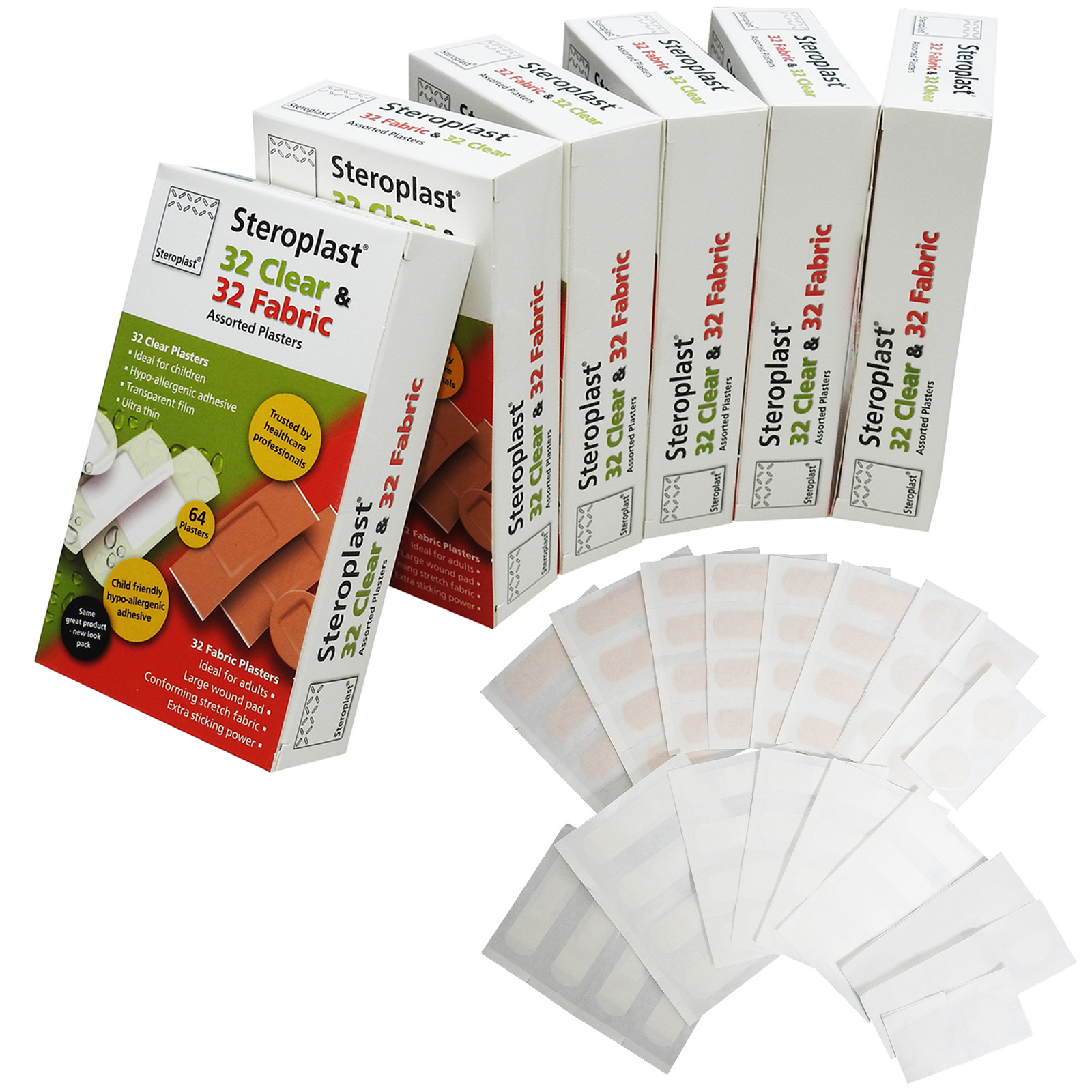 6x Steroplast 64 Assorted Fabric + Clear First Aid Dressings Cuts Wound ...