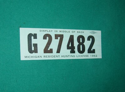 Antique 1962 Michigan Resident Small Game Hunting License Back Tag | eBay
