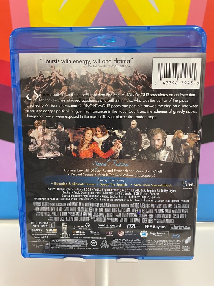 Anonymous [Blu-ray] Blu-ray Roland Emmerich 43396394315| eBay