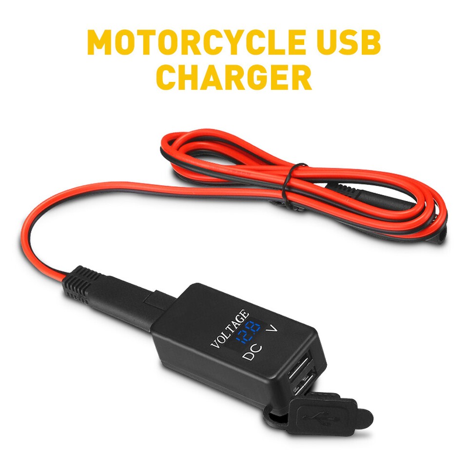 SAE To Voltmeter Adapter USB Motorcycle Quick Charger Fast Dual USB ...