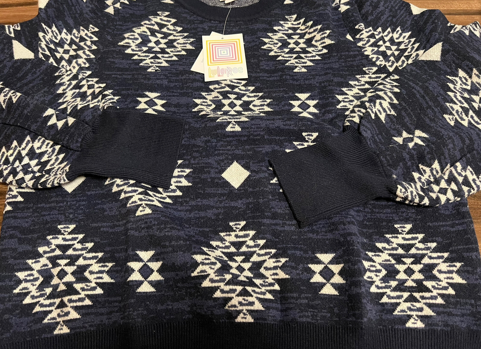 LuLaRoe Piper Sweater Blue White Tribal Aztec Balloon Sleeves Southwest ...