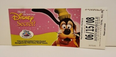WALT DISNEY WORLD VEHICLE PARKING LOT PASS RECEIPT 2008 GOOFY DVC ...