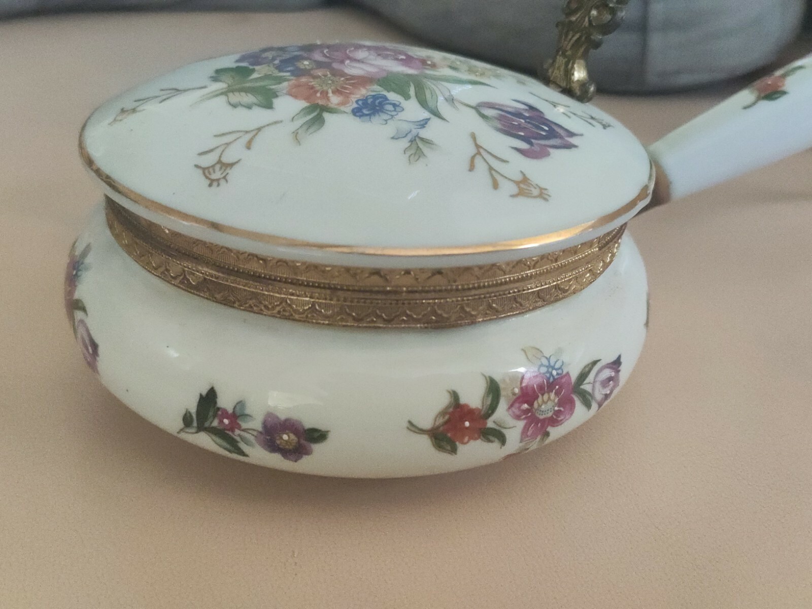 japanese Powder Jar w/Lid trinket box Floral/Gold porcelain hand ...