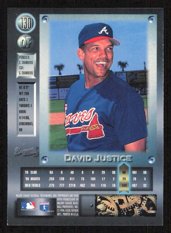 1996 Metal Universe DAVID JUSTICE card #130 ATLANTA BRAVES Baseball | eBay