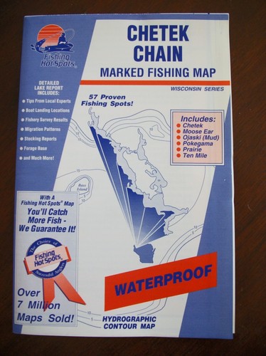 Fishing Hot Spots Chetek Chain WI Detailed Contour Map~Blue & White ...