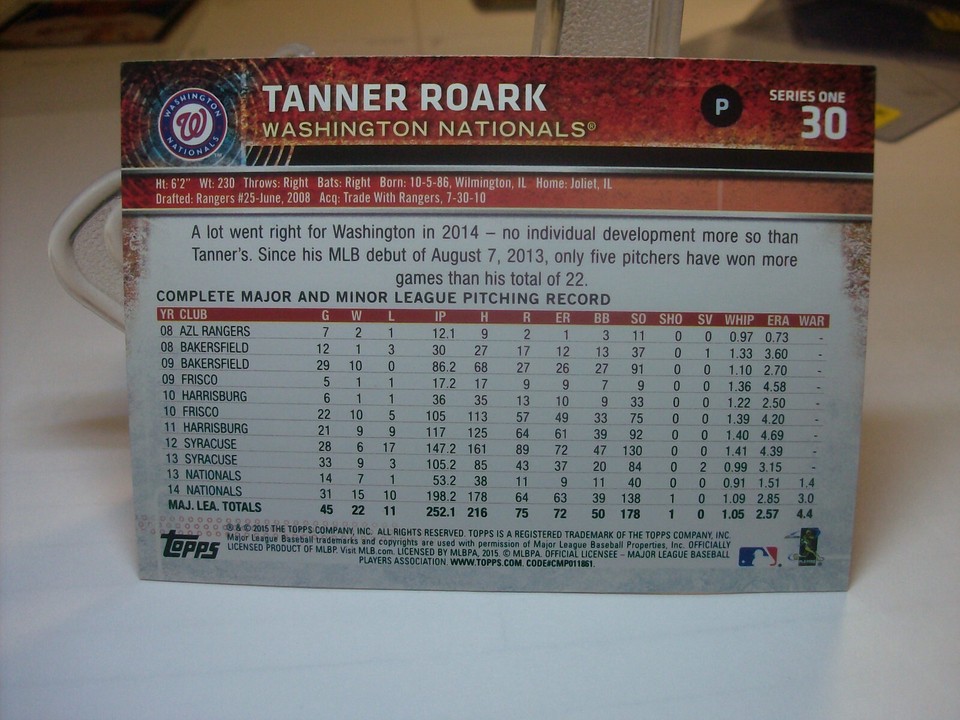 2015 Topps Baseball Card #30 - Tanner Roark FS - Washington Nationals ...
