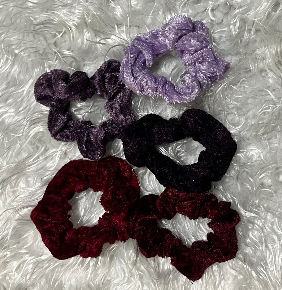 5pc Burgundy & Purple Velvet Hair Scrunchies Elastic Ponytail Holder ...