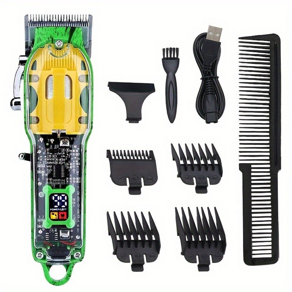 Professional Cordless Electric Transparent Hair Clipper for Men with ...