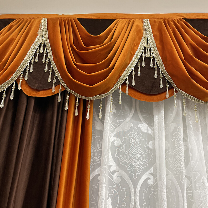 European orange coffee Italy velvet fabric luxury curtain tulle valance ...