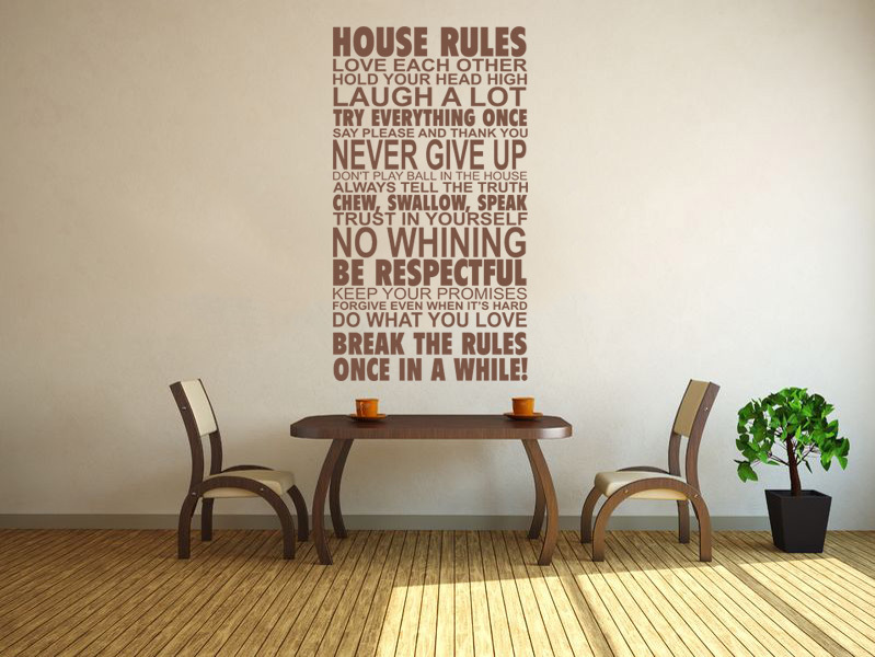 House Rules Wall Art Quote, Wall Sticker, Vinyl Transfer, Decal Modern ...