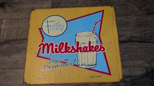 Vintage Frosty Milkshakes Metal Sign 13.5"x12" Marty Mummert Made In ...