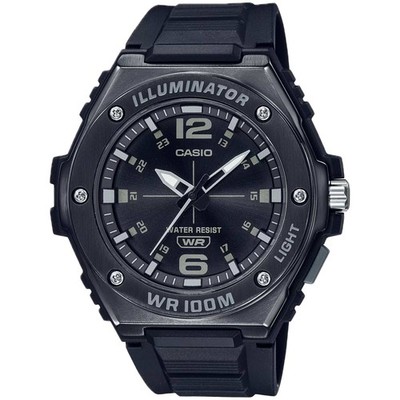 Casio Men's Watch Quartz Shiny Black Dial Resin Strap Illuminator MWA ...