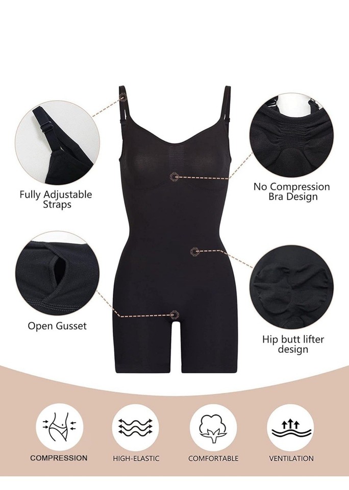 SHAPERX Women's Shapewear Bodysuit Tummy Control Body Shaper Size S/M ...