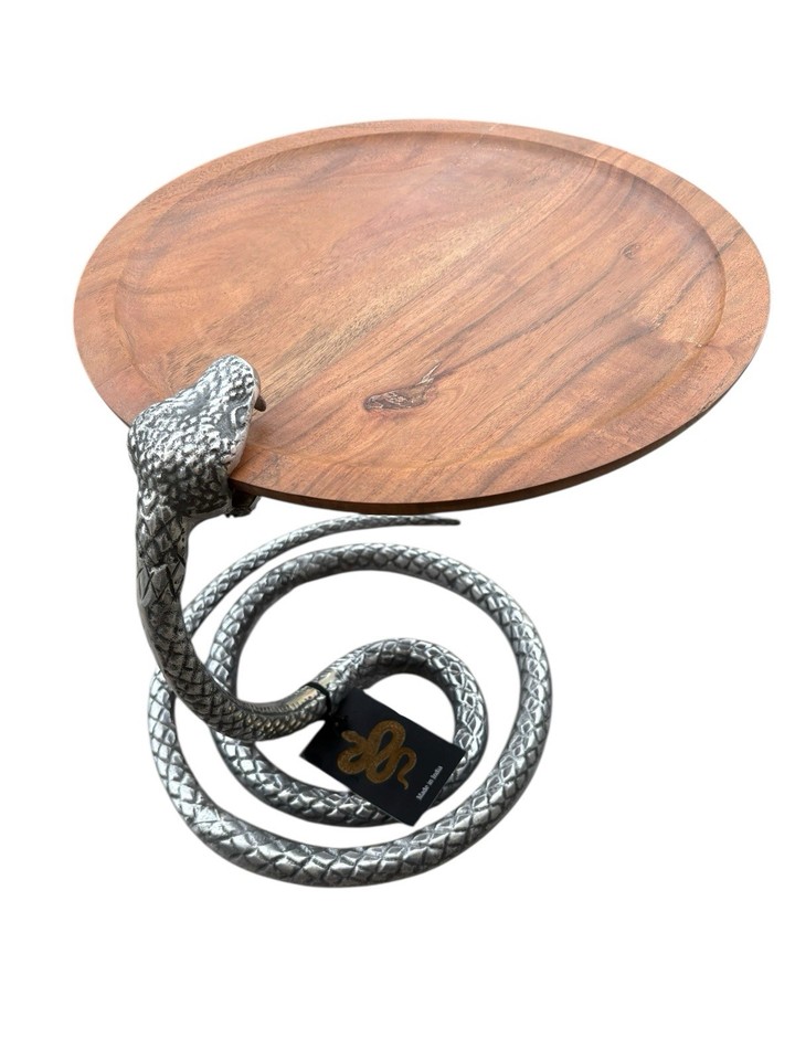 Coiled Serpent Serving Tray — Wood Platter & Sculptural Snake Base ...